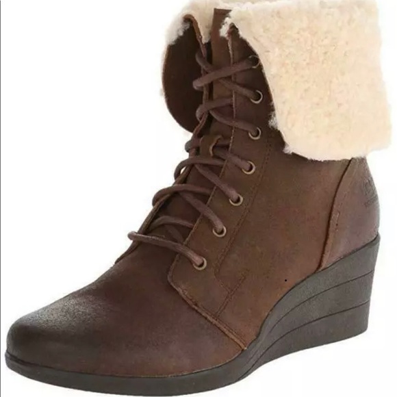 UGG | Shoes | Ugg Zea Waterproof Leather Wedge Shearling Boots 7 | Poshmark